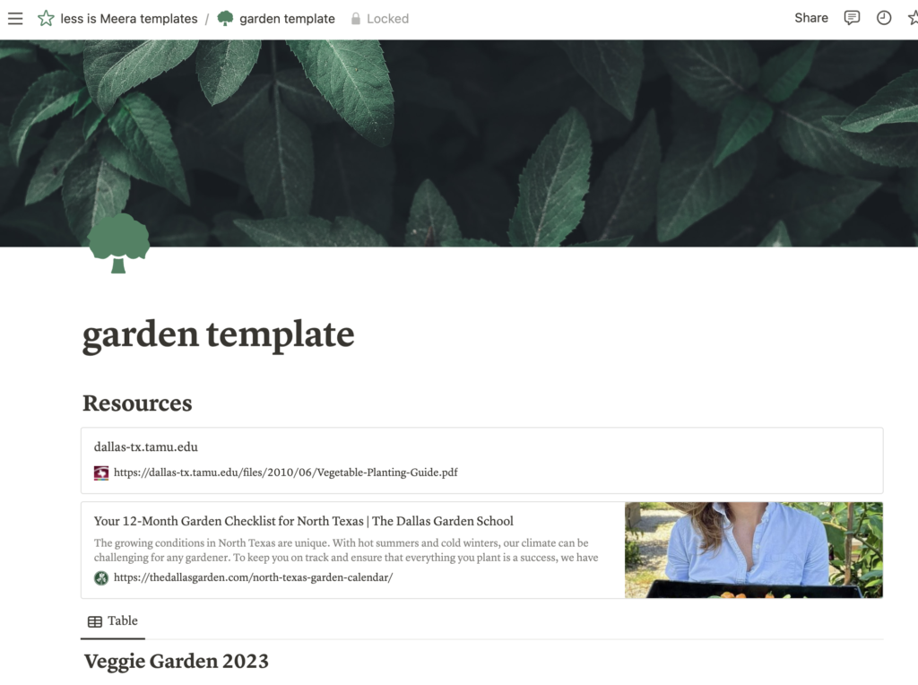 Free Notion Garden Template Less Is Meera